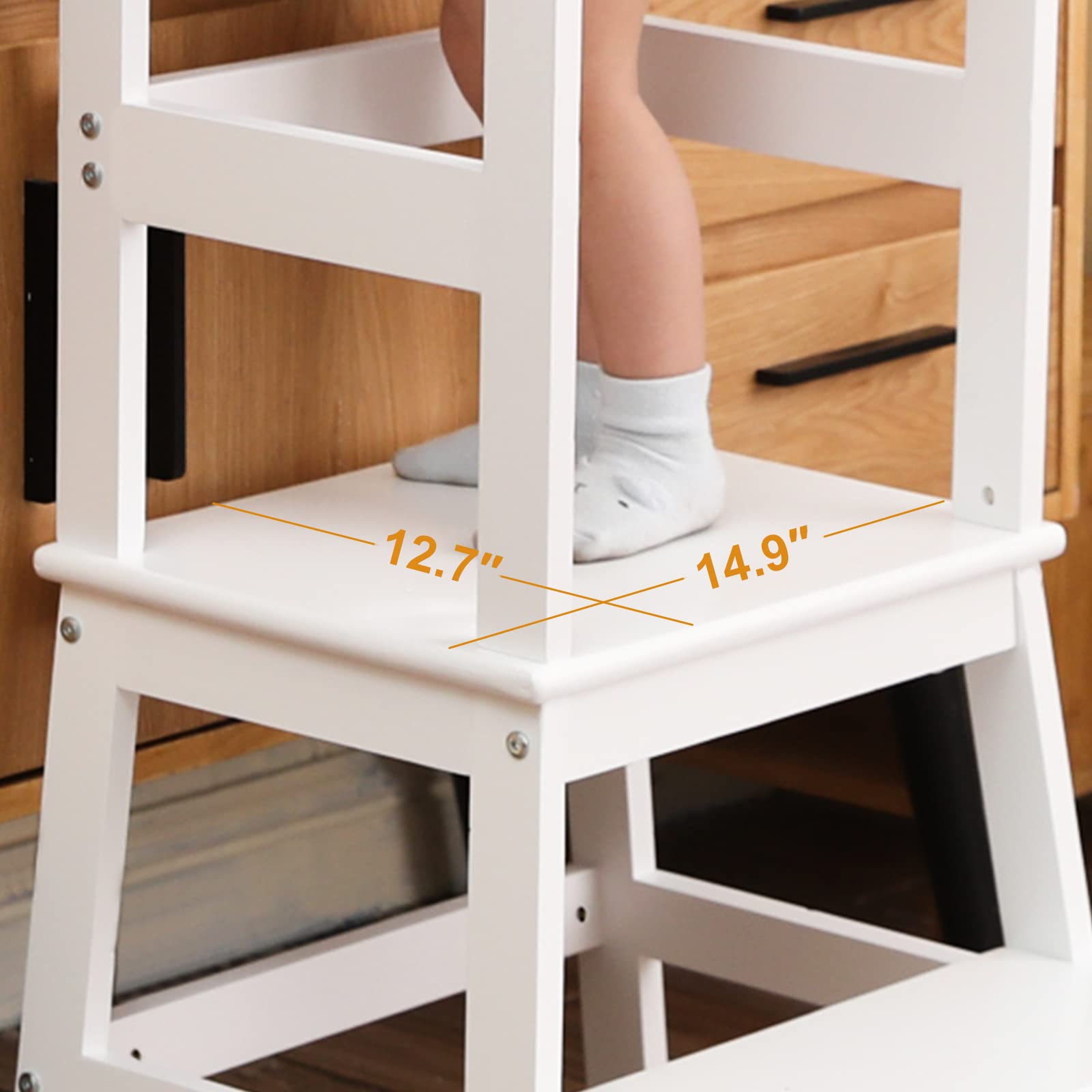 Kids Kitchen Step Stool,Toddlers Montessori Learning Stool,Baby Standing Tower for Counter and Bathroom Sink,Children Standing Helper,White