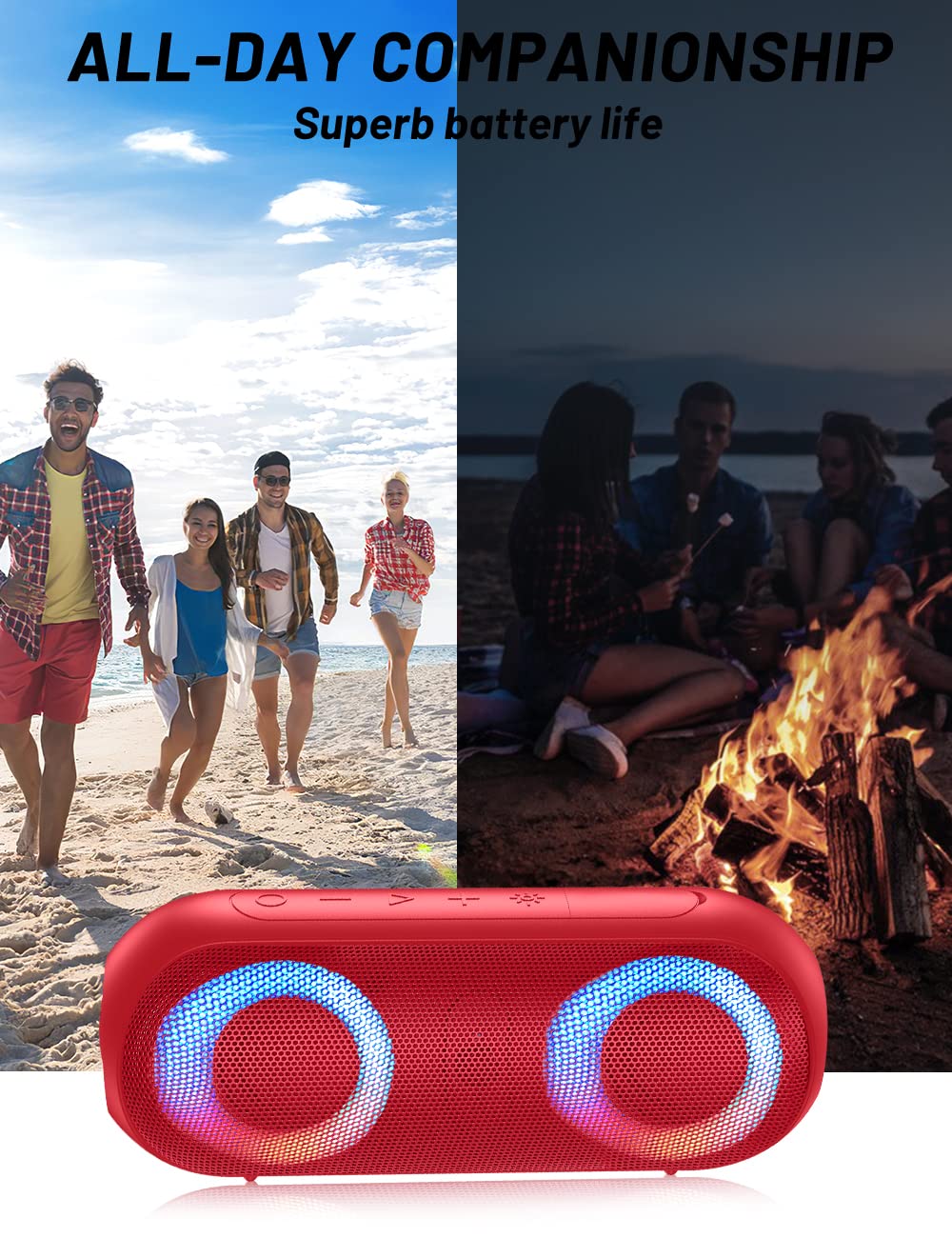 NOTABRICK Bluetooth Speakers, Portable Speakers Bluetooth Wireless(100FT Range) with 30W Loud Stereo Sound, IPX7 Waterproof Shower Speakers, RGB Multi-Colors Rhythm Lights, 1000mins Playtime