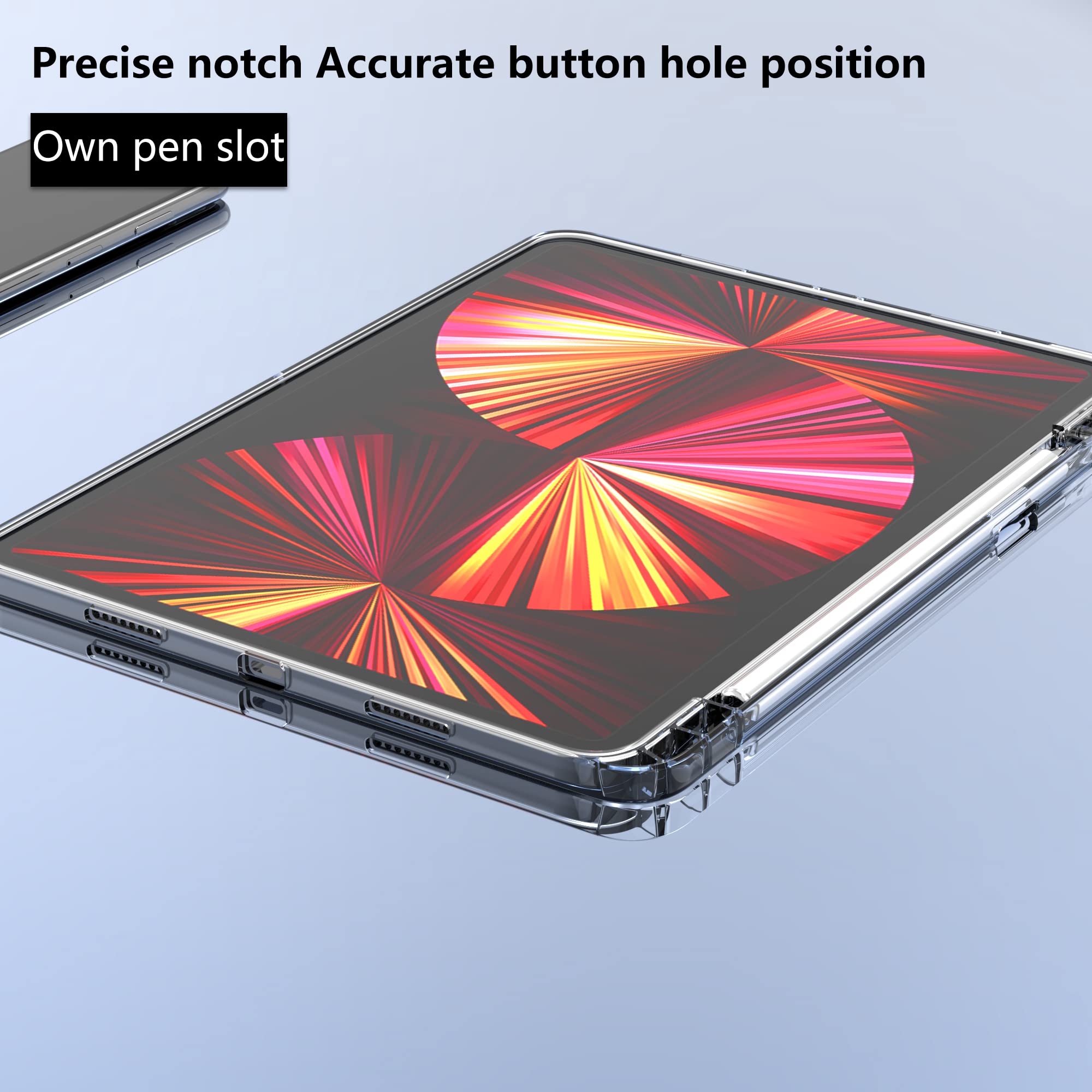 Meruns Compatible with iPad Pro 12.9 Generation (2022)/iPad Pro 12.9 Generation (2021) Case, Supports Pencil, Unique frosted transparent rear shell, Clear.