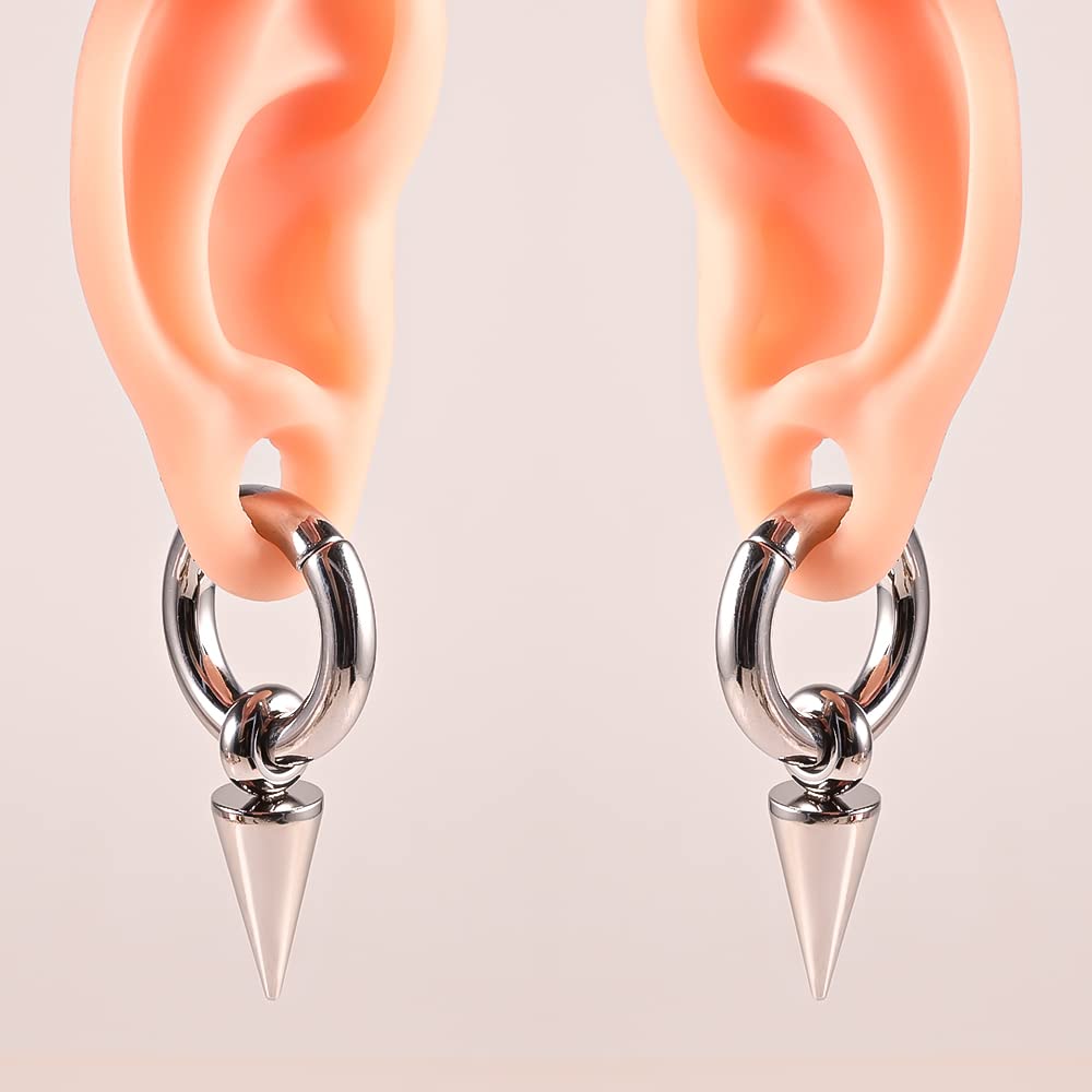 Maxbott 2PCS Cones and Circles Stainless Steel Plugs Ear Weights 6MM Ear Gauges Piercing Expander Stretchers Body Jewelry (2G(6mm), Silver)