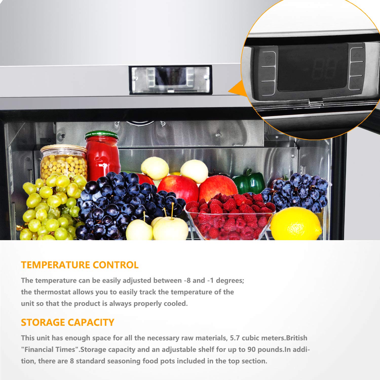 KITMA Commercial Single Door Undercounter Freezer 7 Cu. Ft Stainless Steel Worktop Freezer for Kitchen, 0°F - 8°F