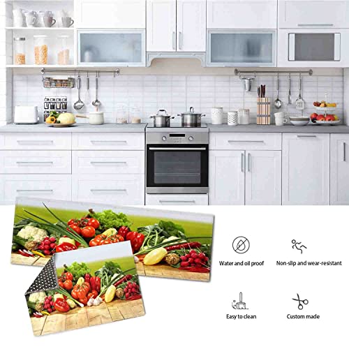 Kitchen Rugs Washable,Fruits Vegetables,Non Skid Anti-Fatigue Floor Mats for Sink,2 Pcs Set (59"X16"+ 29"X16")