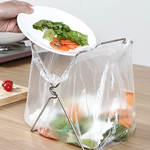 MEELYHOME Stainless Steel Garbage Bag Shelf Home Kitchen Countertop Folding Trash Bag Holder Organizer Dishcloth Towel Rack Garbage Bag Stand