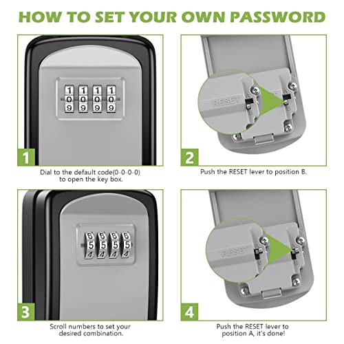 KeeKit Key Lock Box, Upgraded Key Safe Box with Removable Buckle, Resettable Code Key Storage Lock Box Waterproof with 4 Digit Combination, 5 Key Capacity for Home, Warehouse, Indoor & Outdoor
