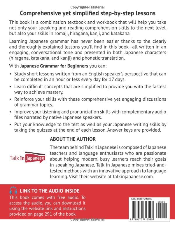 Japanese Grammar for Beginners Textbook & Workbook Included: Read, Speak, and Write Japanese