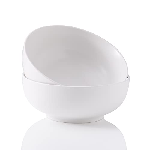 Kanwone Large Serving Bowls - 52 Ounce, Porcelain Salad Bowls, Pasta, Soup Bowls, Set of 2, Serving Dishes for Entertaining, Microwave and Dishwasher Safe, Matte White