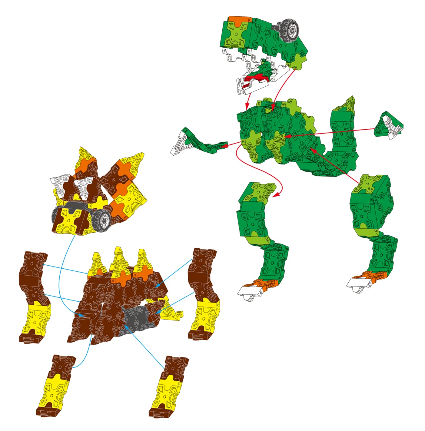 Kidtastic STEM Building Dinosaurs Bricks Toy for Child, Boys, Girls, 115 Pieces Fun and Educational Toy Set, Triceratops, T-Rex, Pterodactyl Dinosaurios Develops Skills and Creative Dino Attack