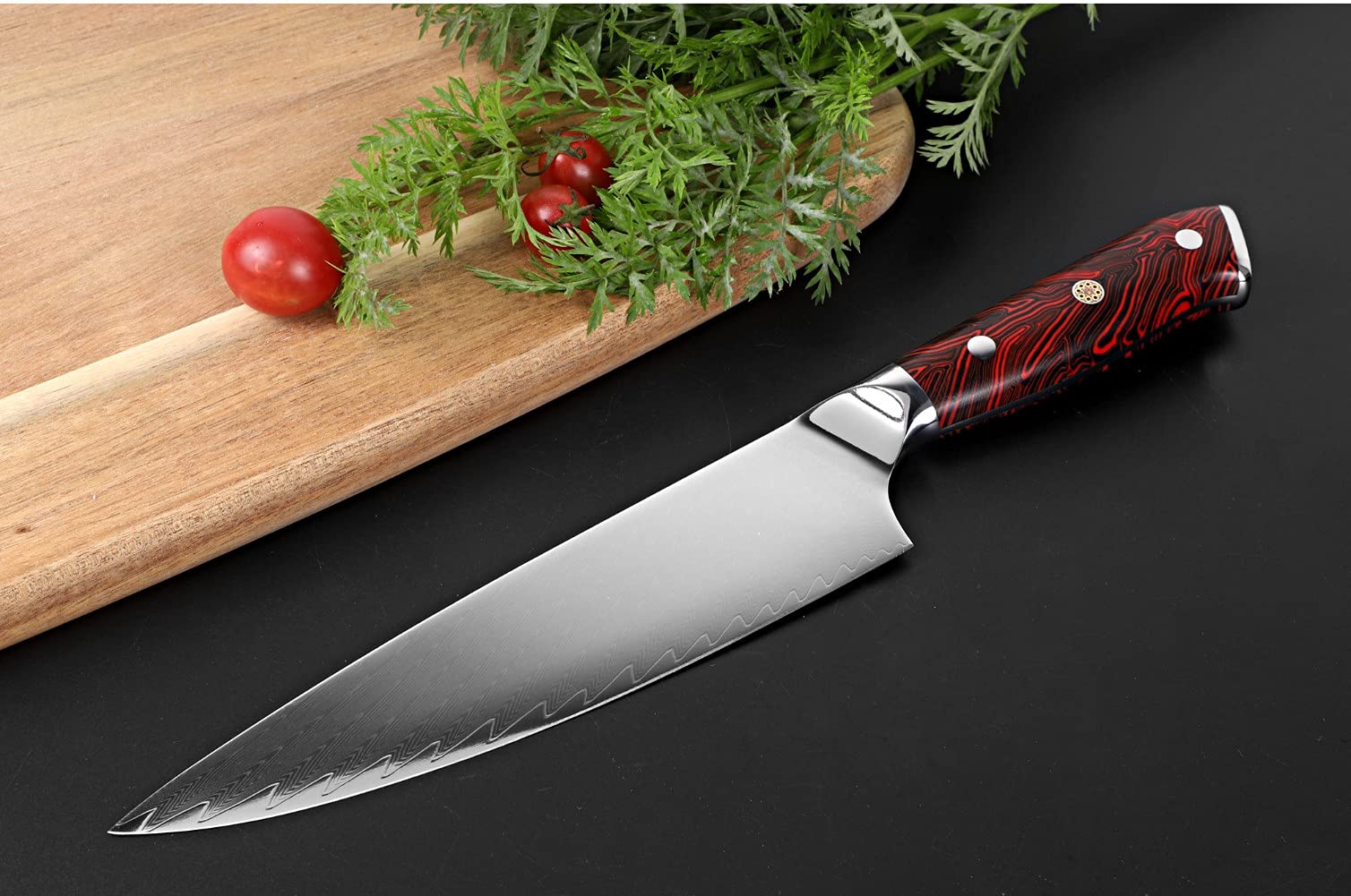 KEENSUN Damascus Chef Knife - 8 Inch Professiona Kitchen Knife Rust Resistant Japanese VG10 Super Steel 67 Layer High Carbon Stainless,with Red Ergonomic Resin Handle and Luxury Gift Box