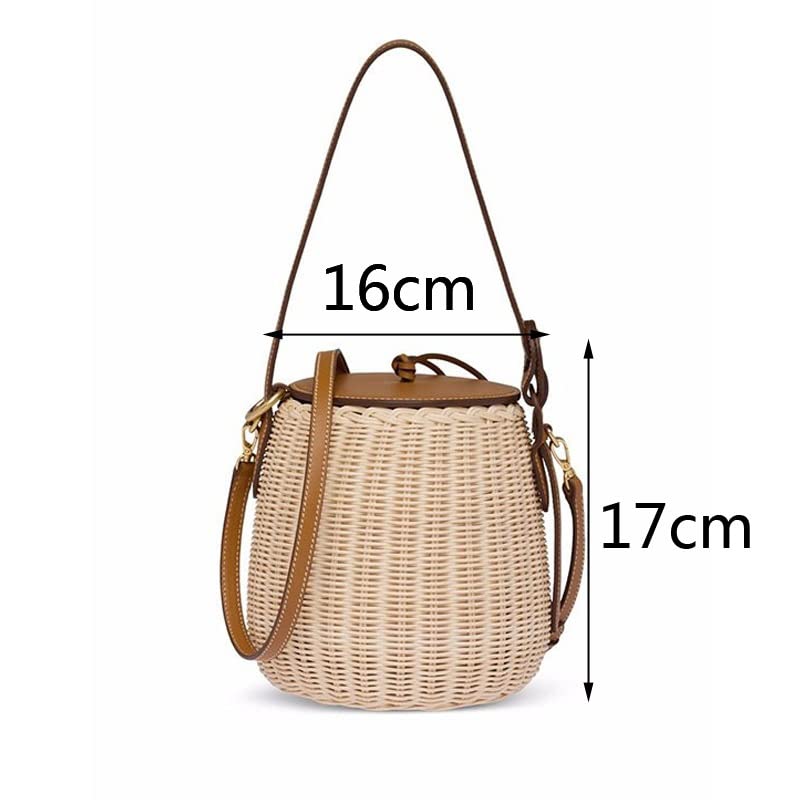 LIUZH Rattan Bucket Bag Women's Hand-held Woven Shoulder Bag