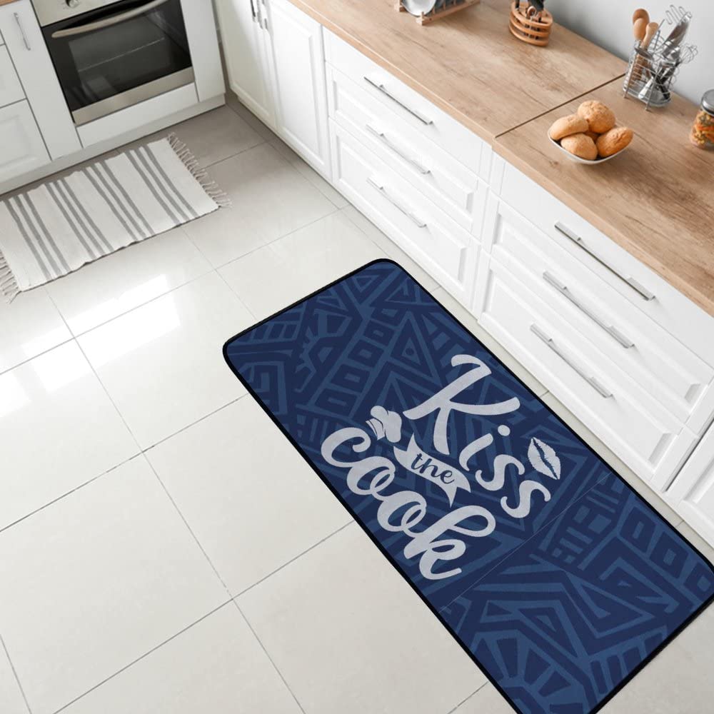 Kitchen Mat Non-Slip Kitchen Rug Kiss Cook Unique Geometric Kitchen Doormat Runner Rug for Home Decor,39 x 20 Inch