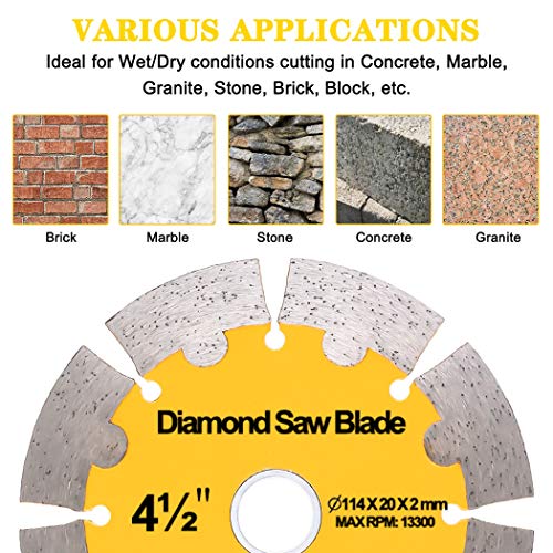 NYTiger 3 Pack 4-1/2 inch Diamond Saw Blades 4.5" Angle Grinder Disc Wet Dry Segmented Cutting Wheel with 4/5-5/8 inch Arbor for Concrete Stone Brick Block Masonry