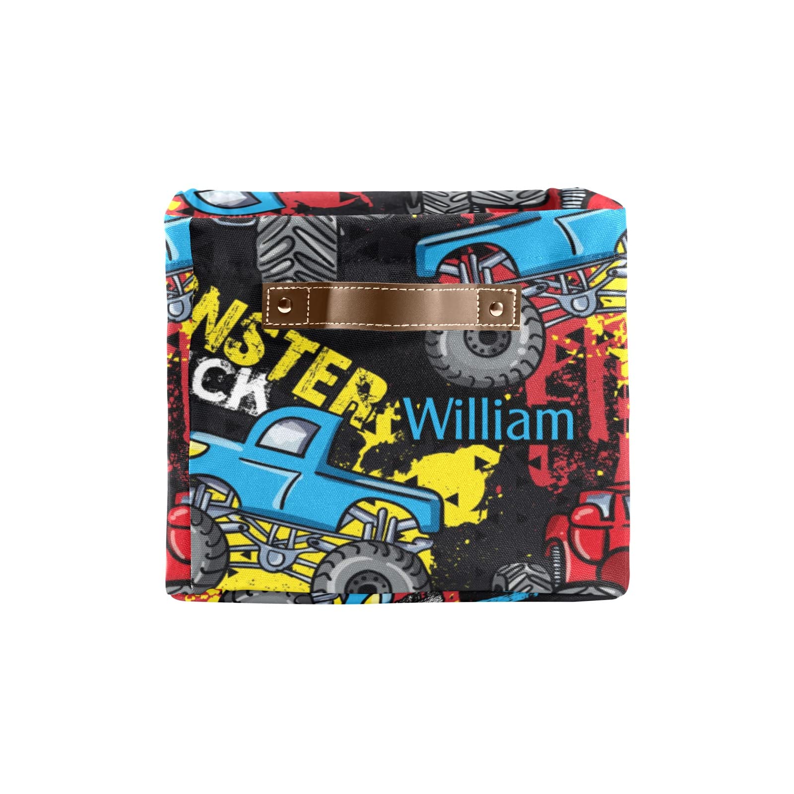 Monster Truck Personalized Storage Bins,Foldable Baskets Organizer with Handle for Nursery Pet Toy Clothes Box 1 Pack