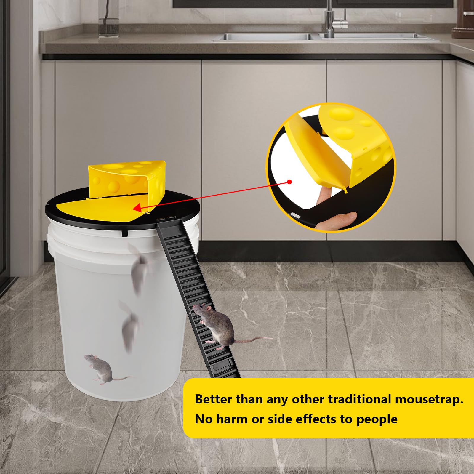Mouse Trap Bucket,Bucket Lid Mouse Rat Trap, Reusable Humane Mouse Traps for Indoor Outdoor,Automatic Reset Bucket Lid Mouse Trap,5 Gallon Bucket Compatible(3Pcs)
