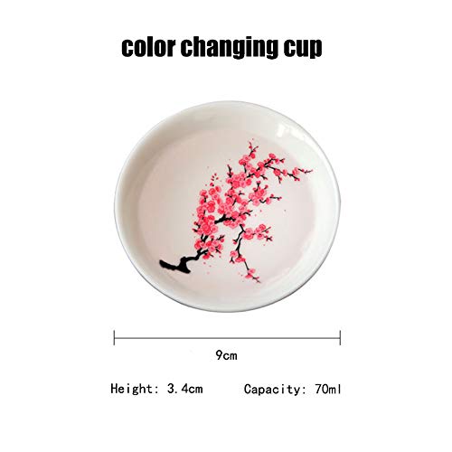 Japanese Cherry Blossoms Sake Cup, Cold and Hot Temperature Color Change Tea Cup, Magic Cherry blossoms Flower Display Ceramic Teacup Gift (HOT&COLD Changing Cherry Blossom)