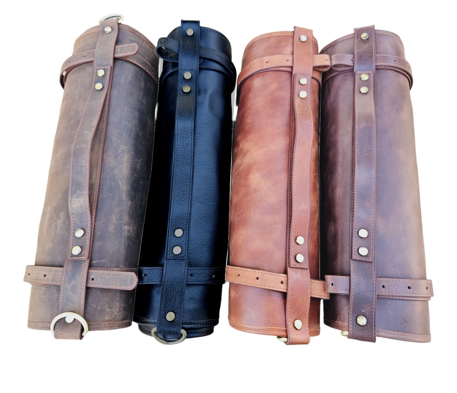 Modusso 100% Leather Handcrafted Professional Chef Knife Storage Roll Bag - 10 slots and zippered pocket (Regular, Black)