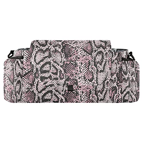 Kigai Pink Snake Print Baby Stroller Organizer with Cup Holders, Secure Hooks Accessories Adjustable Strap Stroller Bag for Bottle, Diaper, Phone, Toys, Baby Items