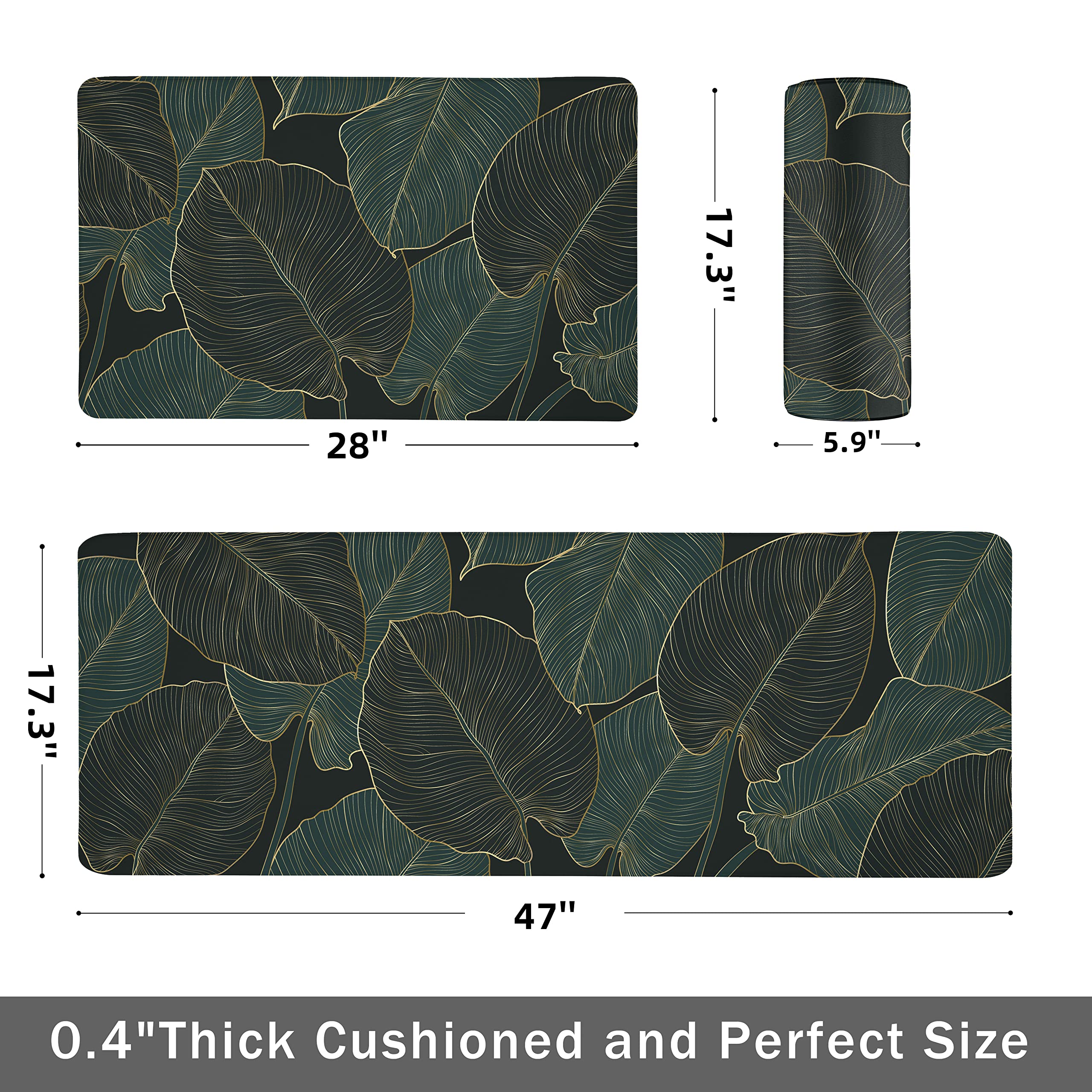 Kitchen Mats for Floor Cushioned Anti Fatigue Mats for Kitchen Floor Green Kitchen Floor Mat Memory Foam Boho Kitchen Rugs Luxury Kitchen Runner Kitchen Rugs Sets of 2, 17.3x28 + 17.3x47, 0.4 inches