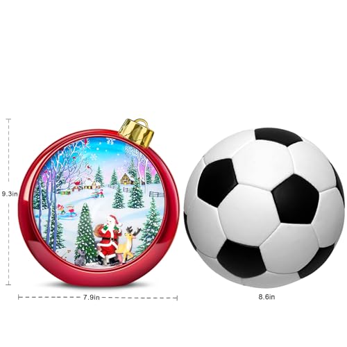 Large Size Christmas Snow Globes Lighted Up,6H Timer Glitter Snow Globes Christmas with Music Box 8 Songs, Red Round Lantern with Xmas Tree