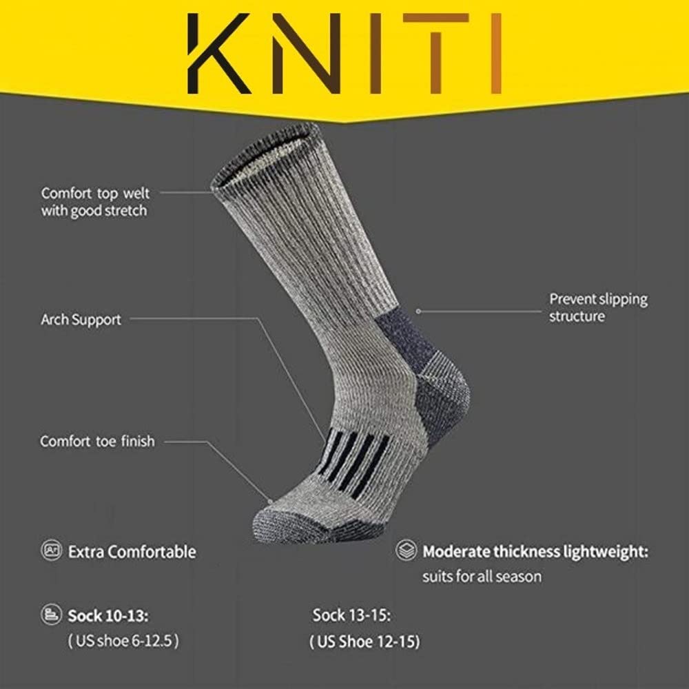 KNITI Merino Wool Cushion Crew Socks Hiking Warm Thermal Sock for Men & Women 4 Pairs