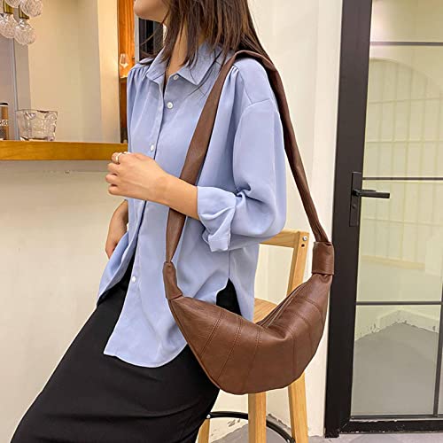 MBETA Dumpling Bag Women's Retro Shoulder Crossbody Waist Bag Korean Style Simple PU Large Capacity Croissant Chest Bag