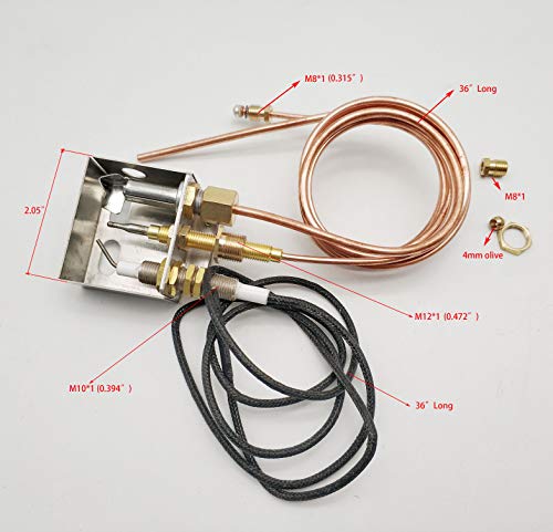 MENSI Propane Gas Fireplaces Fire Pits DIY Safety Replacement Part Pilot Burner Assembly for Propane Igniter Kit M8x1 Thermocoupler with OD 4mm Copper Tube Connection