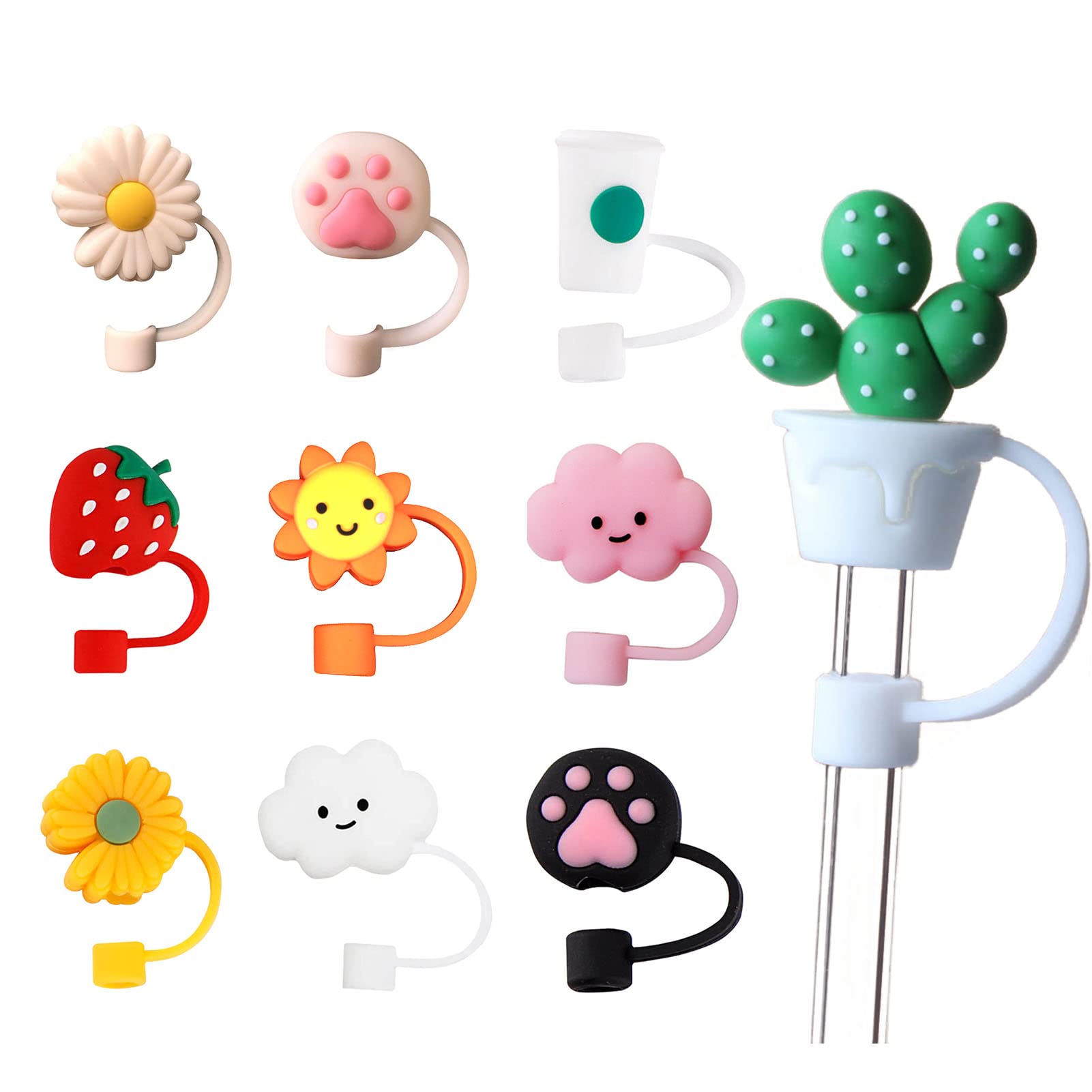 iKneonei 10Pcs Straw Cover Cap, Straw Covers Cloud, Cloud Straw Toppe, Traw Covers Cap Cloud for Reusable Straws Cloud Shape Straw Protector (A1)