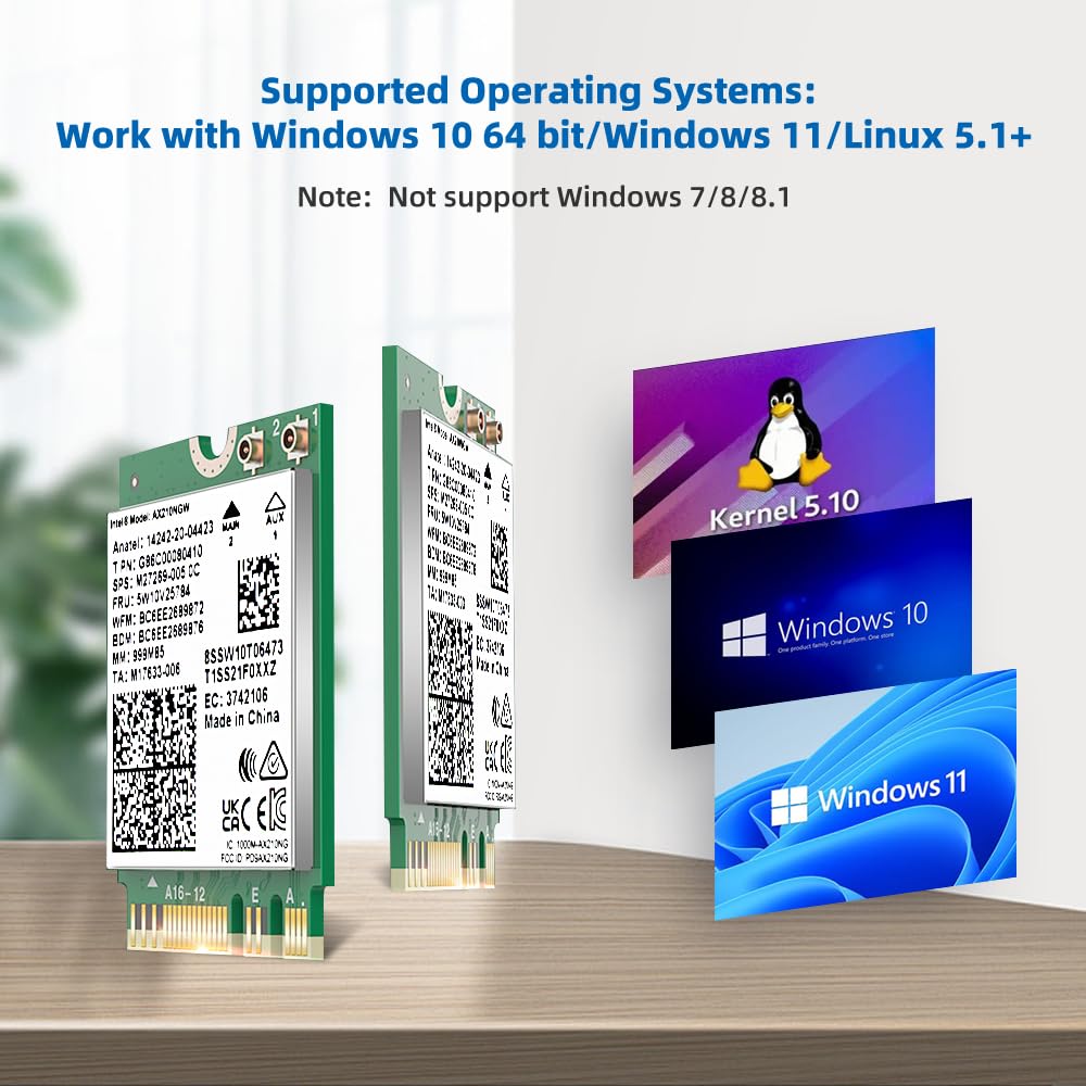 M.2 WiFi Intel AX210 NGW Card with Bluetooth 5.3, WiFi 6E 2X2 MU-MIMO 5400Mbps Wireless Network Module, MIMO WiFi Card 802.11AX with Wpa3 Security Tri-Band for Laptop Windows10/11 64bit