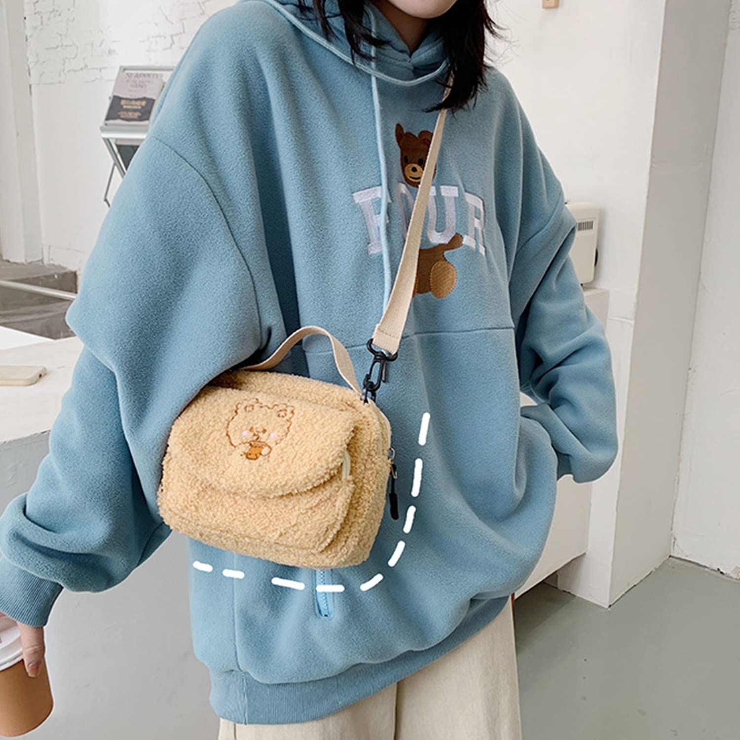 Kawaii Crossbody bag Cute Plush Bear Purse Small Wallet mini Shoulder Bag