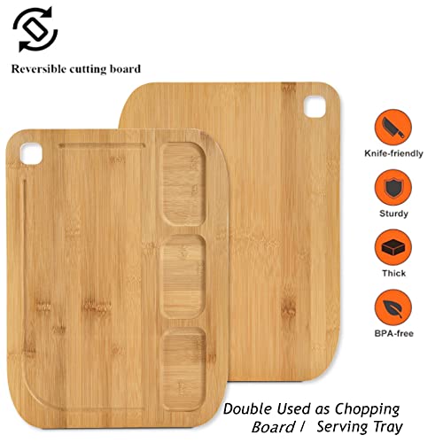 Lyellfe 2 Pack Bamboo Cheese Board, 16.5''L x 12.2''W Large Charcuterie Cutting Board with Juice Groove, Chopping Board Serving Platter for Brie, Meat, Vegetable, Pre Oiled, Organic Bamboo