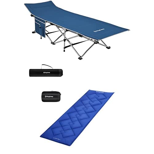 KingCamp Folding Camping Cot & Cot Pad, Heavy Duty Portable and Ultra Lightweight Single Person Bed with Comfortable Soft Mattress Pads for Camp Office Indoor & Outdoor Use