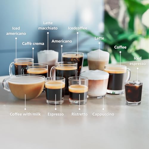 PHILIPS 4400 Series Fully Automatic Espresso Machine β 12 Hot & Iced Coffees, Quick-to-Clean LatteGo Milk System, SilentBrew, QuickStart, Ceramic Grinder, Black Chrome (EP4444/90)