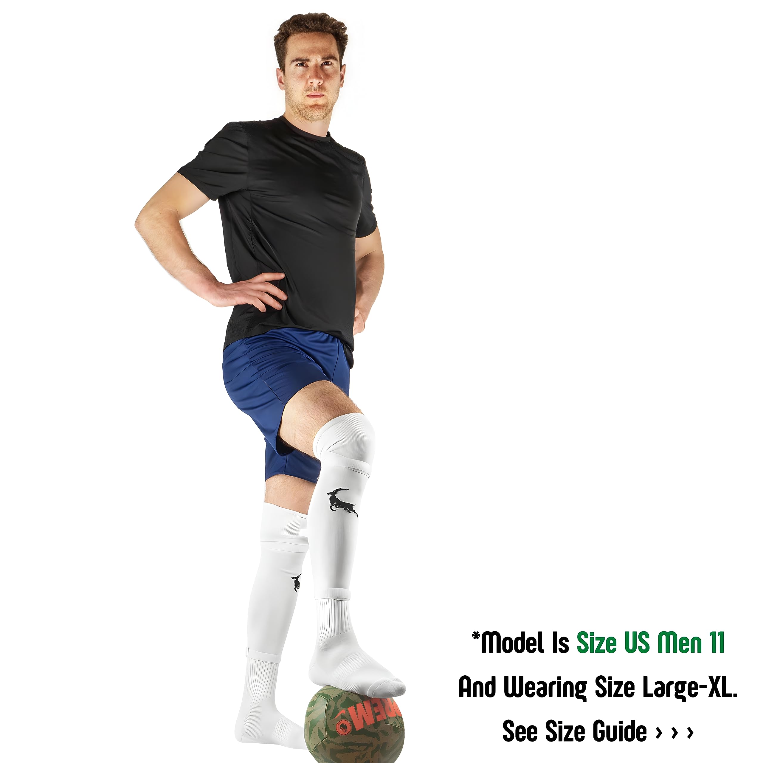 Jean Lemond Strike Soccer Socks with In-Built Straps to Keep Shinguard in Place. Adult Youth Kids. (Small, Absolute White)