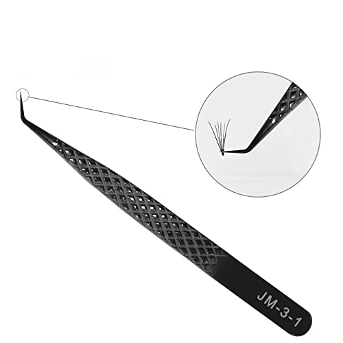 M J JOMAY Hearts Printed Tweezers for Eyelash Extension, Anti-slip Anti-static, Stainless Steel Precision Curved Tips Pro Volume Tweezers Eyelash Extensions Grafting Tool(3-1, Black)