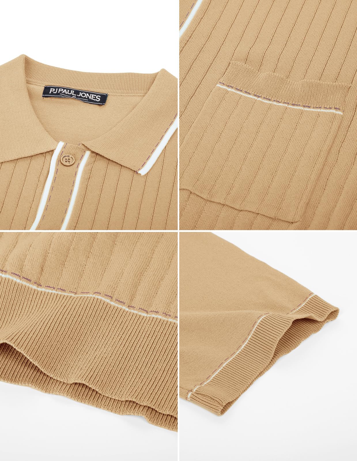 Mens Vintage Polo Shirts Casual Knit Short Sleeve Golf Polos Chocolate L…