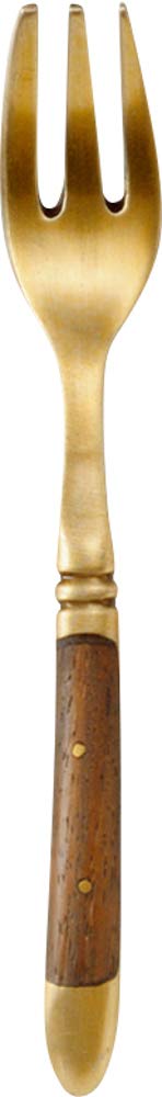 Keystone Cake Fork, Brass Catroly, Wood Handle, Gold, 0.6 x 0.8 x 5.1 inches (1.5 x 2 x 13 cm)