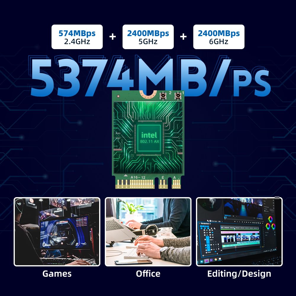 M.2 WiFi Intel AX210 NGW Card with Bluetooth 5.3, WiFi 6E 2X2 MU-MIMO 5400Mbps Wireless Network Module, MIMO WiFi Card 802.11AX with Wpa3 Security Tri-Band for Laptop Windows10/11 64bit