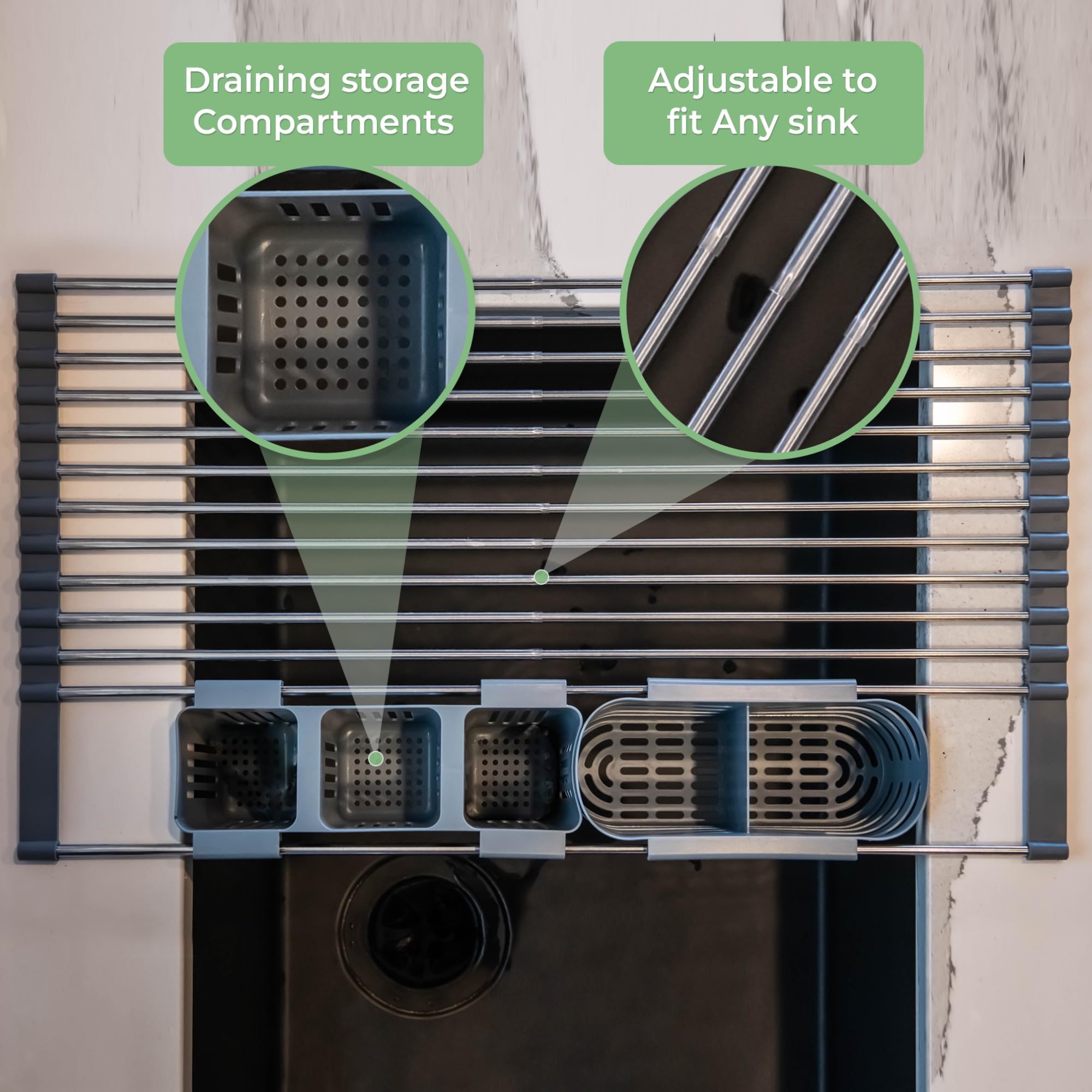 In Sink Dish Drying Rack, Expandable to Fit Up to a 23inch Sink - Dish Drying Rack for Kitchen Counter, De-Clutter Your Kitchen and Speed Up Drying Time With This Handy Over Sink Dish Rack