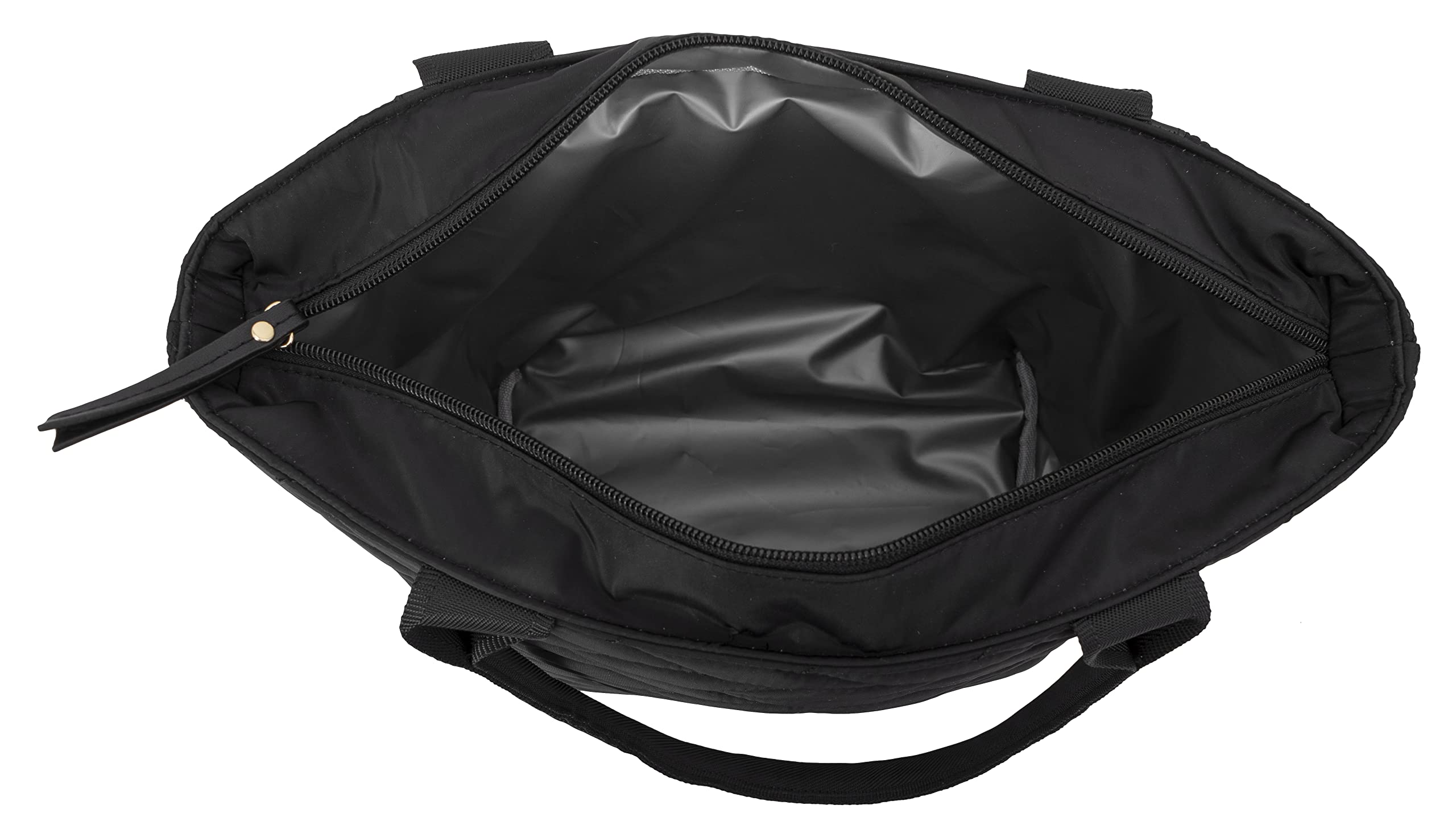 Joan & David Quilted Nylon Insulated Reusable Lunch Bag Tote Organizer Box with 12oz Water Bottle for Work Travel (Black)