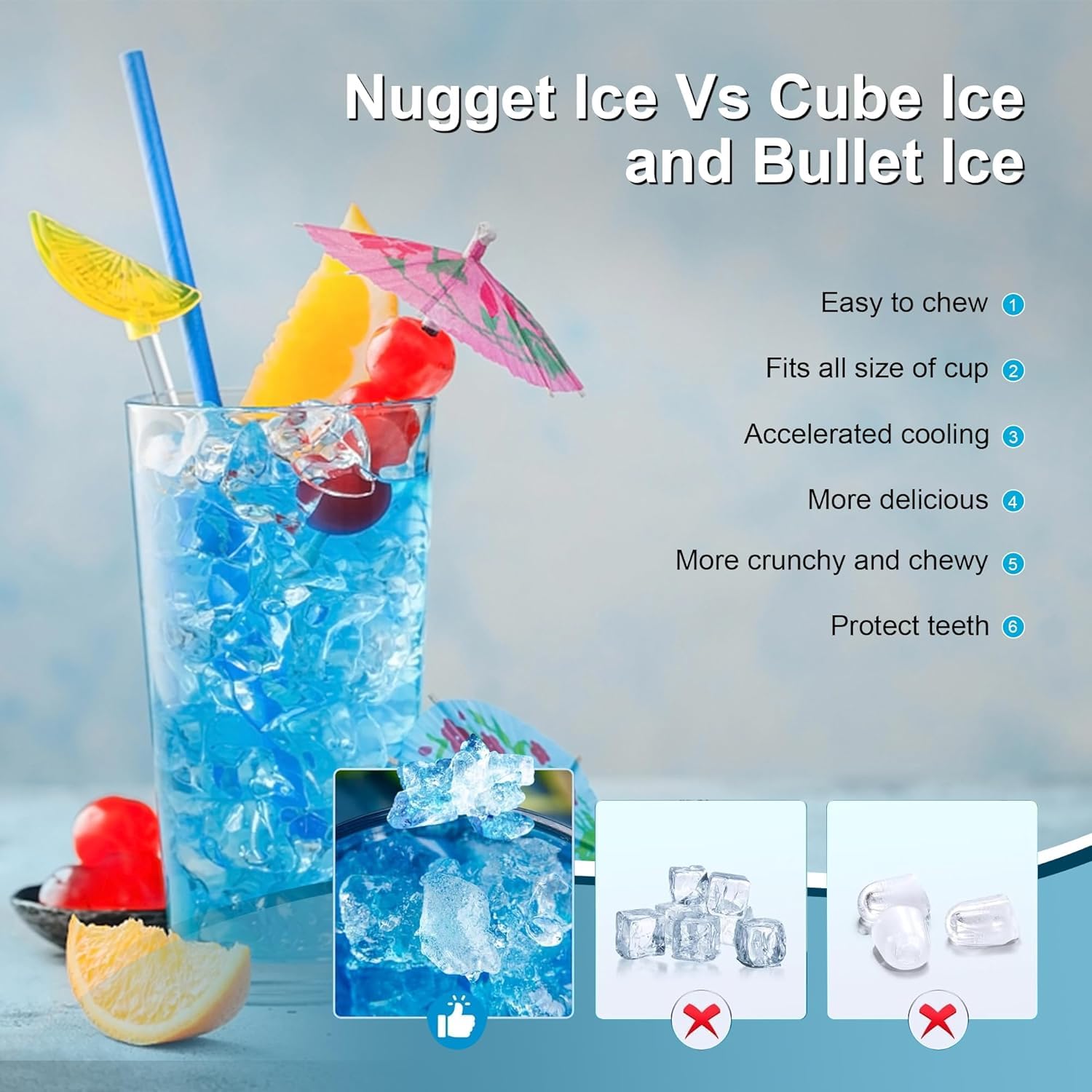 Rosmena Nugget Ice Maker, 40Lbs/24H Countertop Ice Maker, Self-Cleaning Pellet Ice Machine with 4.4 Lbs Basket, Auto Water Refill, Chewable Pebble Ice Maker for Home Kitchen Party, Stainless Steel