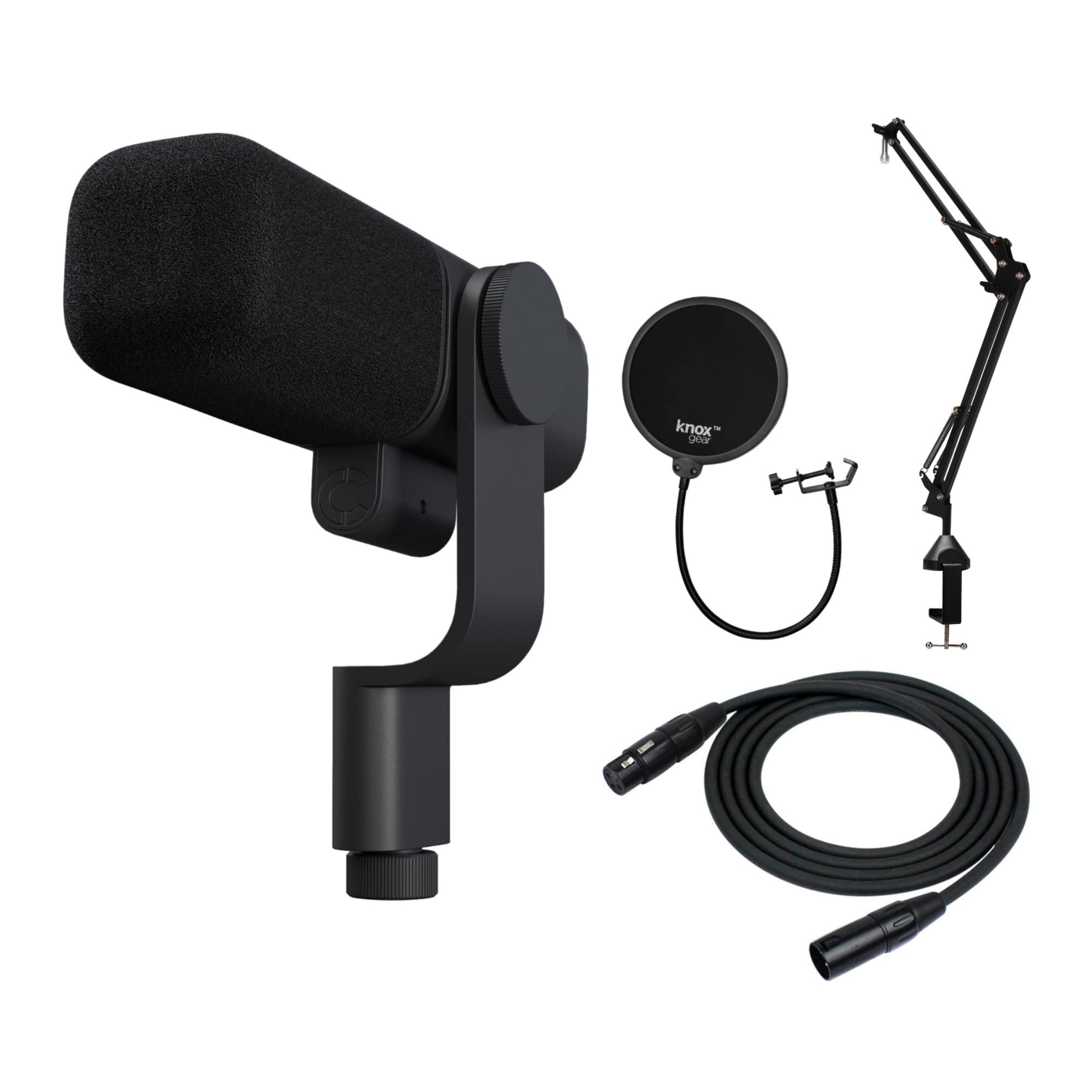 Logitech Blue Sona Active Dual-Diaphragm Dynamic XLR Microphone (Graphite) Bundle with Microphone Stand, XLR Cables, and Pop Filter (4 Items)