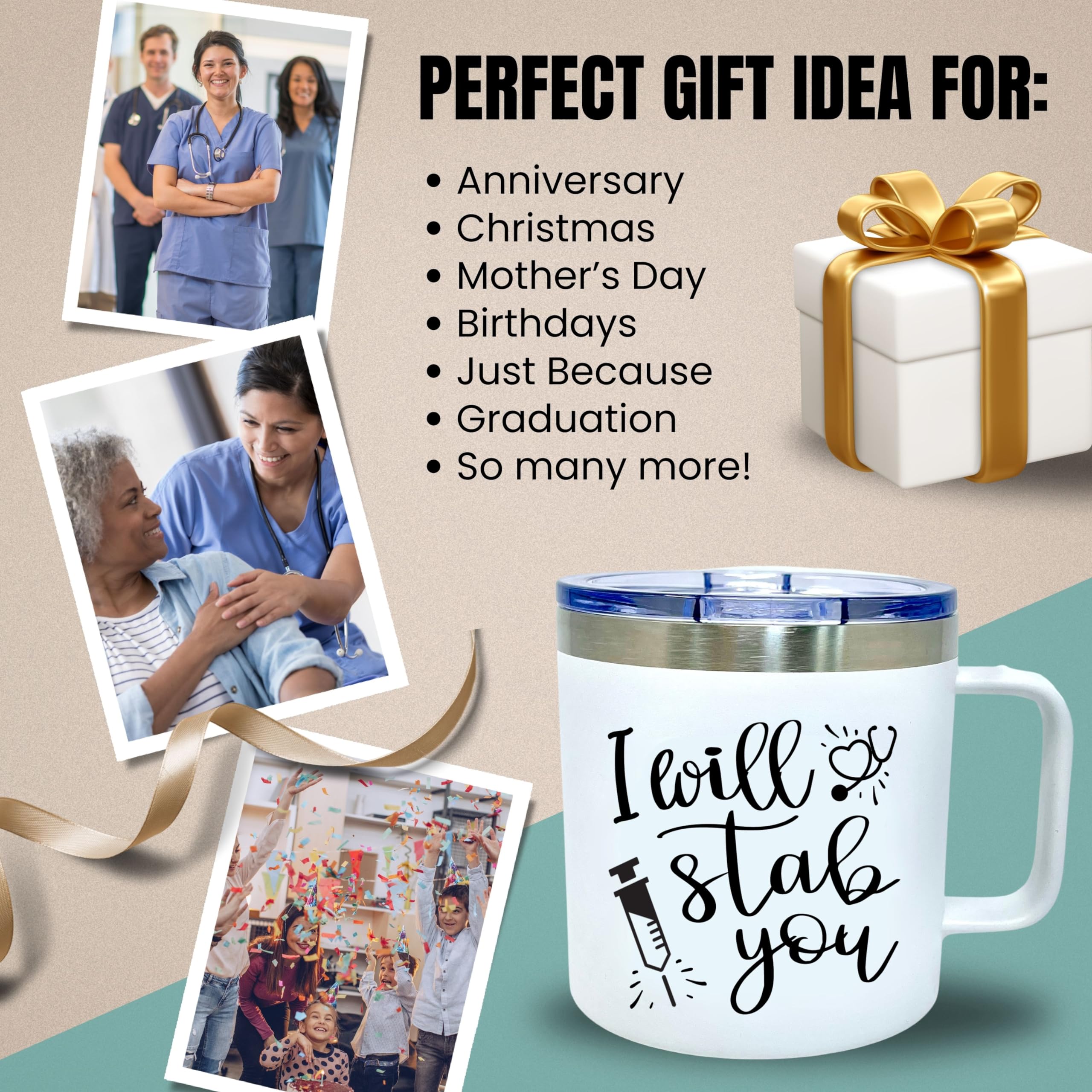 I Will Stab You Coffee Mug Tumbler - Funny Nurse Gift for Medical Assistant, LPN, RN, CNA, Nursing Student Graduate, Nursing School Graduation, Doctors, Nurse Practitioner, ER Nurses