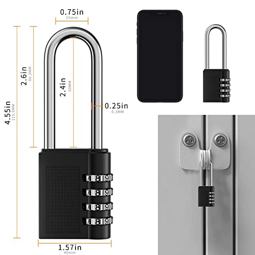 KEIULINE 4 Digit Outdoor Waterproof Long Combination Lock for School Gym Locker, Gate, Yard,Fence Locks 2 Pack Small Black Combo Padlock