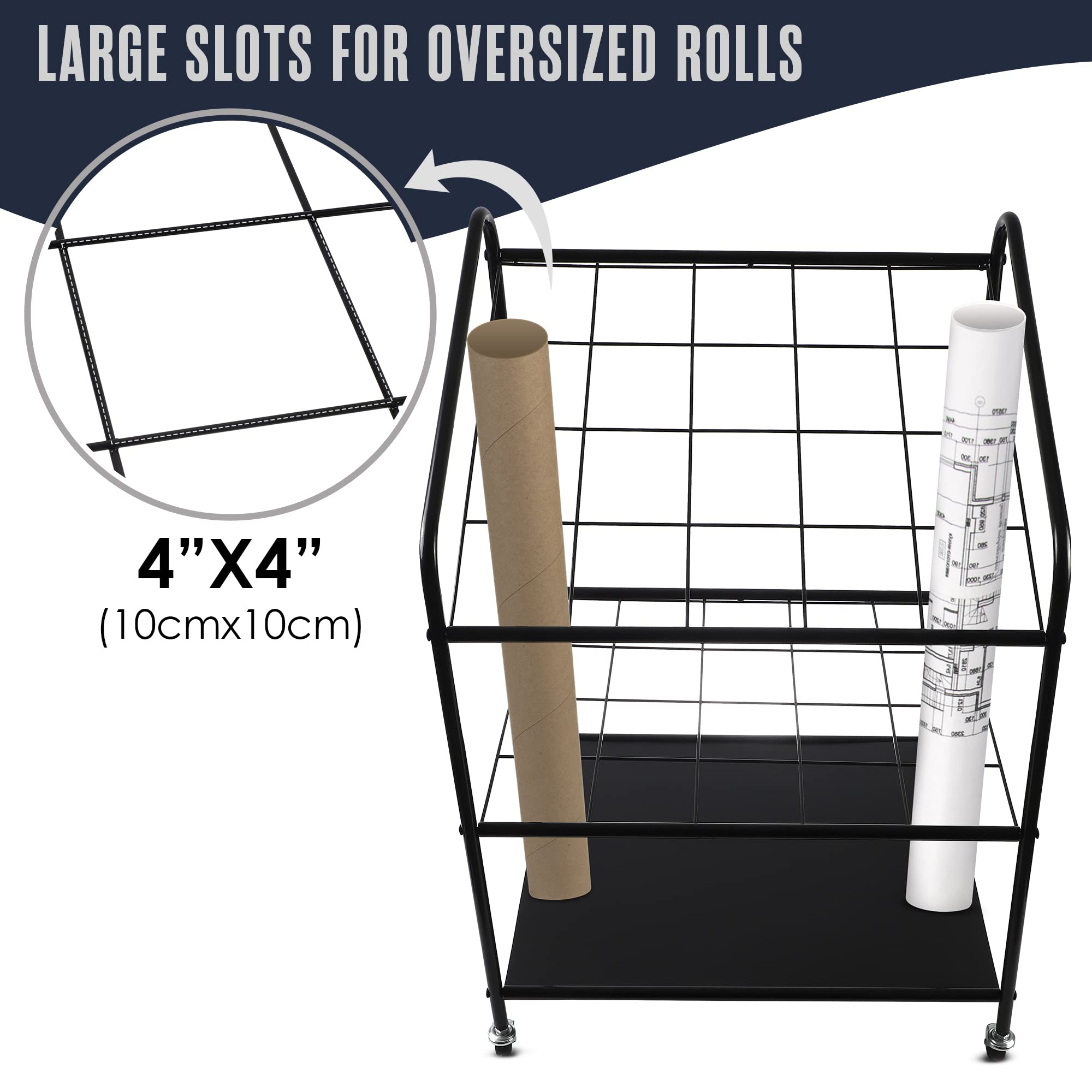 Houseables Blueprint Holder, Blueprint Storage Rack, Print Rack, Plan Holder, Poster Display Rack, Plan Rack, Blueprint Cabinet, Construction Plan Holder, Metal, 4x4β Compartments, 20 Slots, w/Wheels