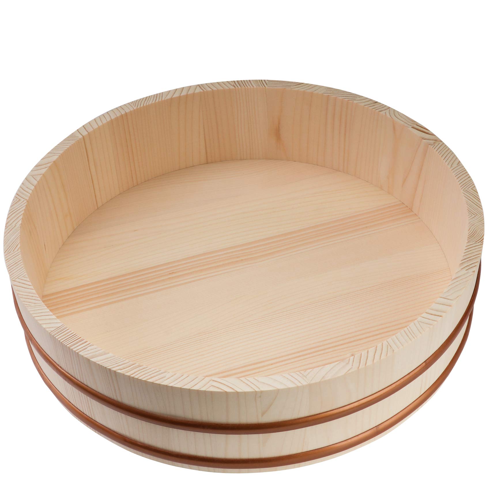 Kichgather Wooden Sushi Rice Bowl with Lid Hangiri Sushi Oke Sushi Rice Mixing Tub (14.2 β with lid)