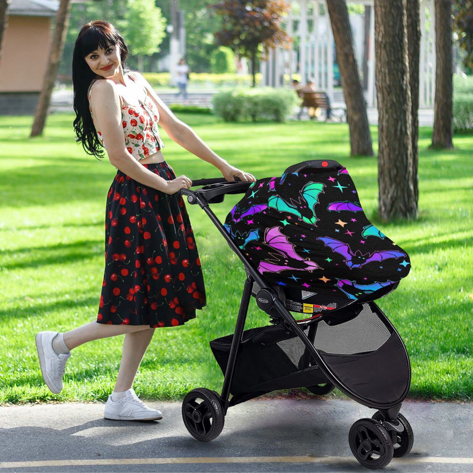 Kigai Colorful Bat Baby Car Seat Covers Multi-Use Breastfeeding Nursing Seat Canopy Stretchy Breathable Infant Stroller Covers for Boys and Girls