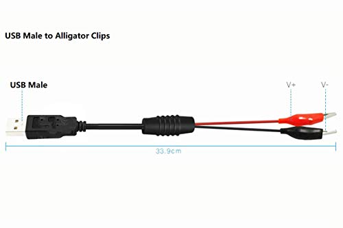 NOYITO Alligator Clips to USB Female Test Lead 18AWG Red Black Wire Max 5A Current Cable Length 12 inches Compatible with USB Devices (Pack of 2) (Alligator Clips to USB Female)