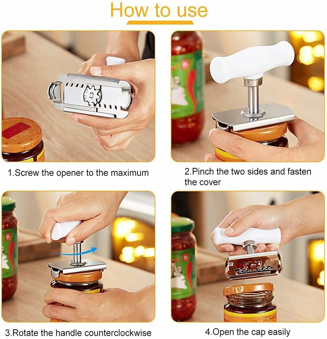 Jar Opener for Weak Hands, Jar Opener Tool - Adjustable Stainless Steel Good Grip Jar Opener for for Seniors Arthritis Women Chilren Elderly to Open Jar Easily