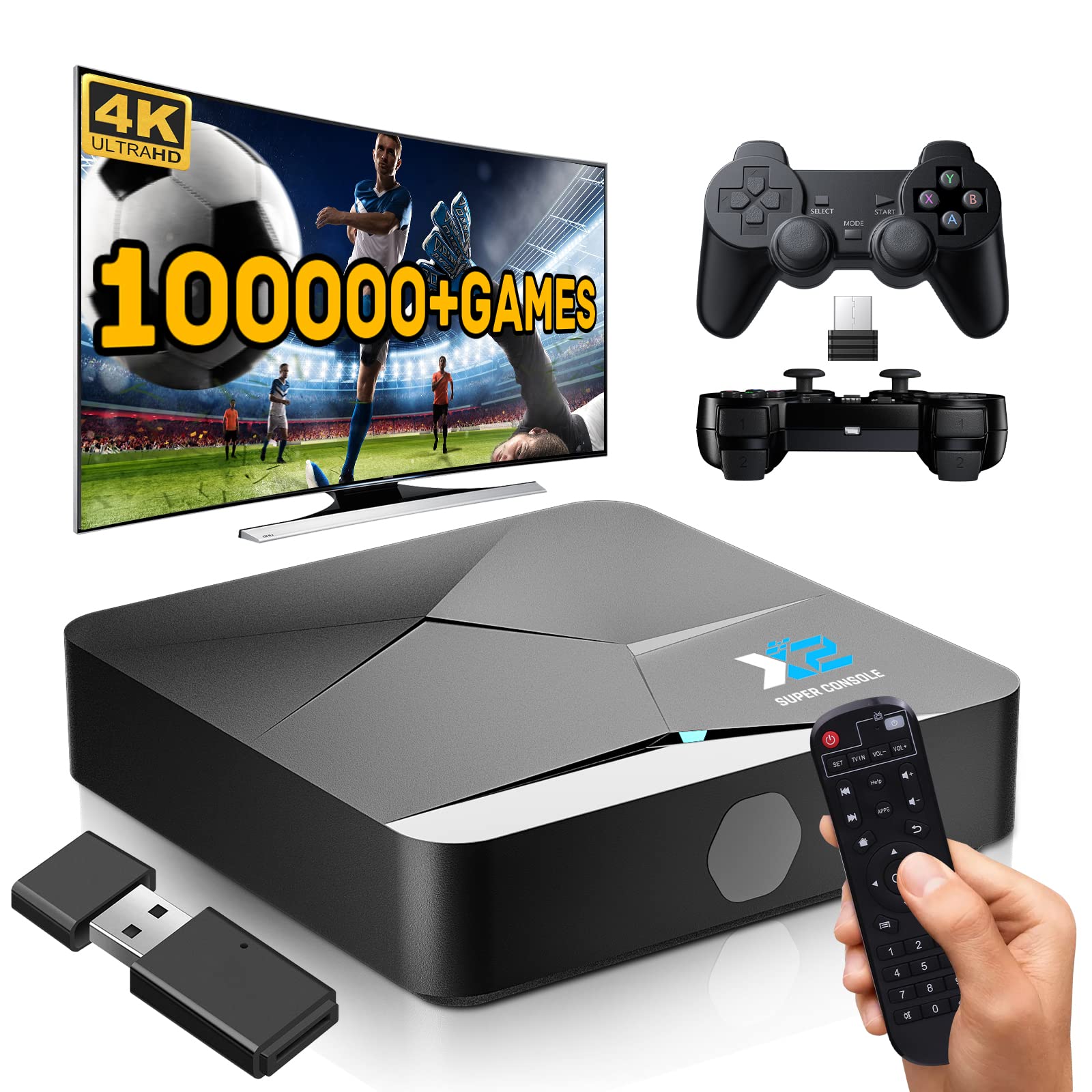 Kinhank Super Console X2 Retro Game Console Built-in 100000+ Games, Android 9.0/Emuelec 4.5 Game System, S905X2 Chip, 4K UHD Output,2.4G/5G, BT 5.0
