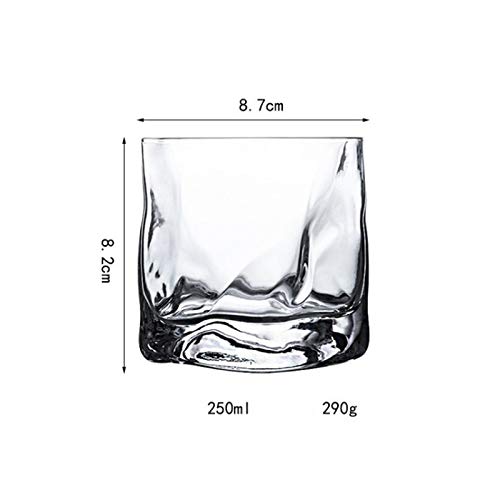 Keqin 250ML Irregular Glassware Diamond Twisted Wavy Crystal Whiskey Glass Set, 35 - Ounce, Set of 6, Unique Gift for Men or Women