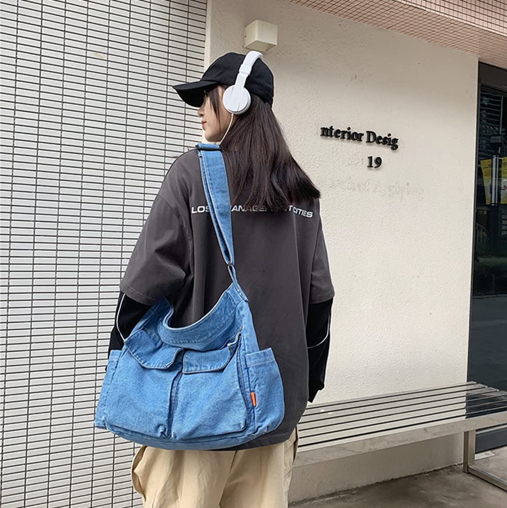 JBB Denim Shoulder Bag Casual Retro Handbag Women Travel Crossbody Bag Lightweight-LIGHT BLUE